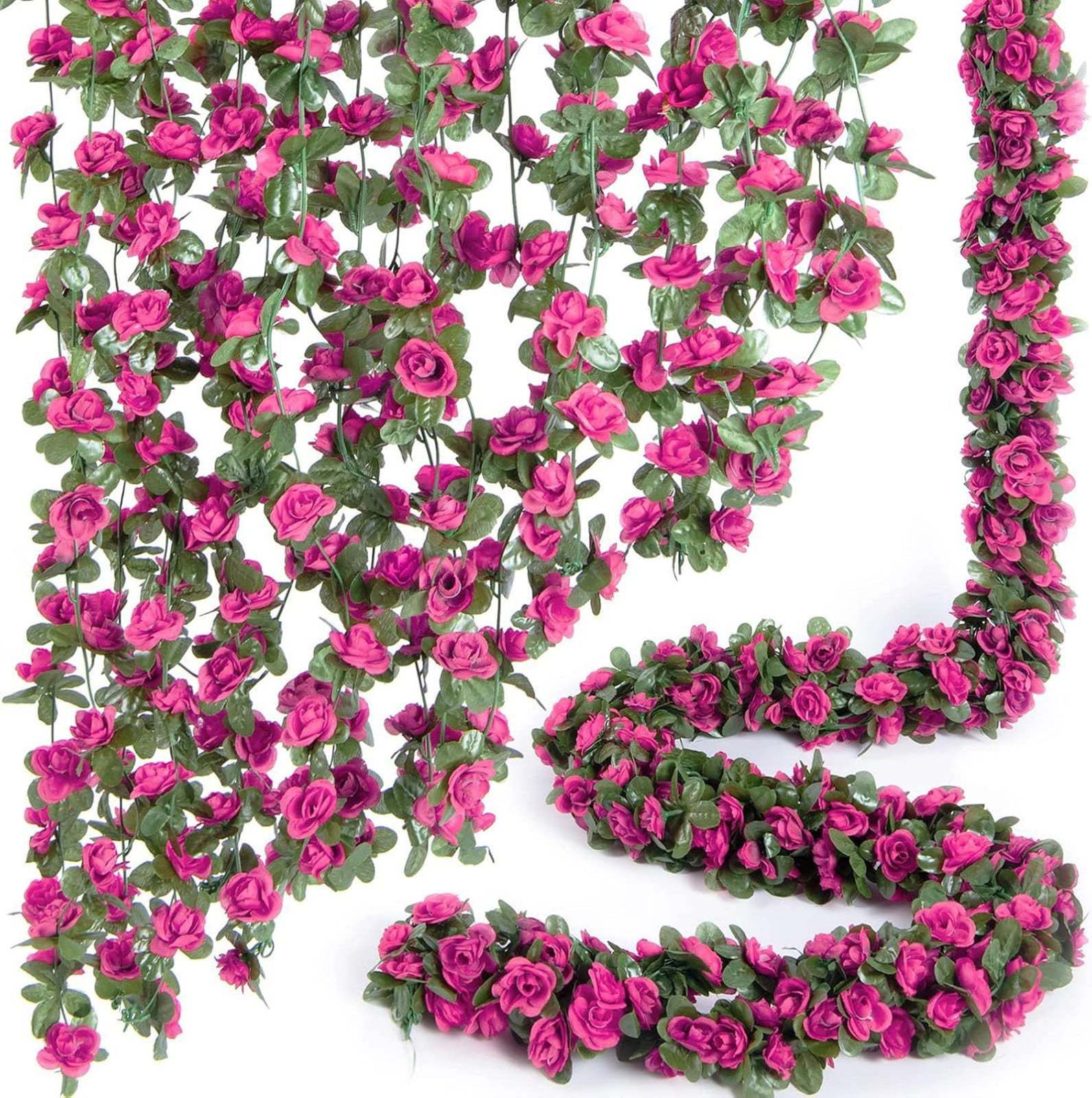 Artificial Rose Garland 2 Pack, 8ft Each, Lifelike Pink Roses with ...