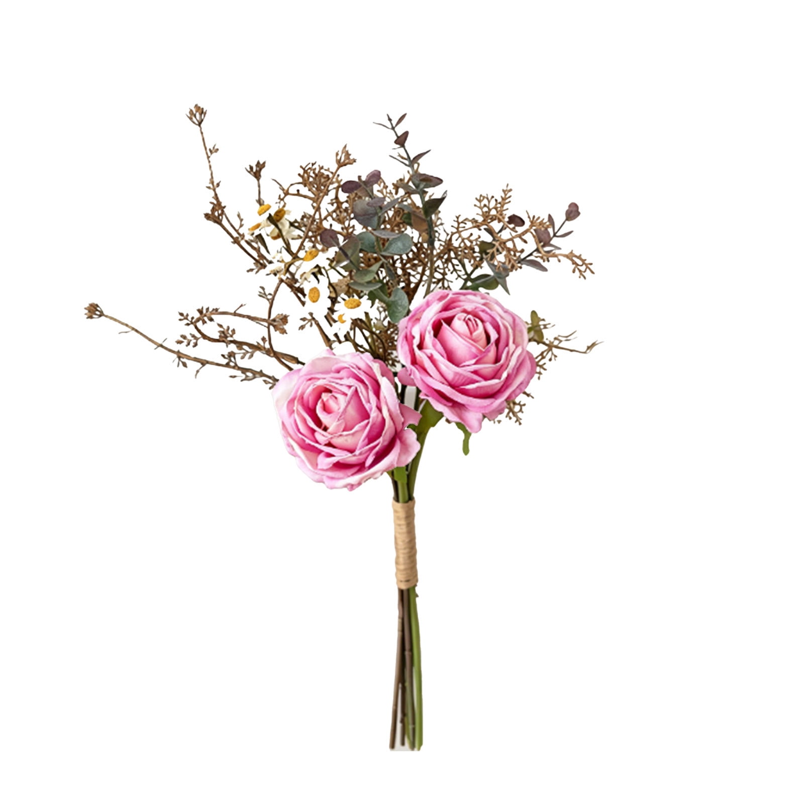 Artificial Rose Handtied Bouquet with Dried Branches, Boho Faux Flower ...