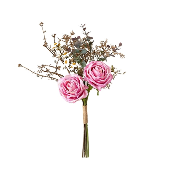 Artificial Rose Handtied Bouquet with Dried Branches, Boho Faux Flower ...