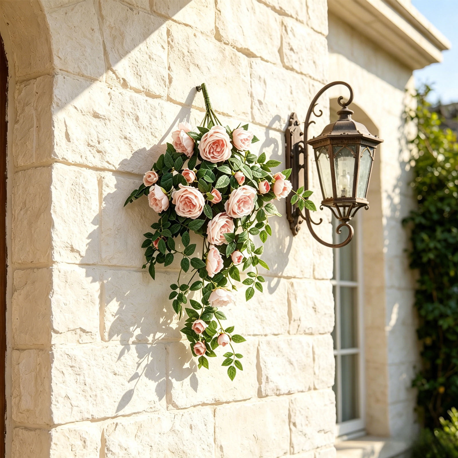 Artificial Rose Hanging Basket Flowers Realistic UV Resistant Floral ...