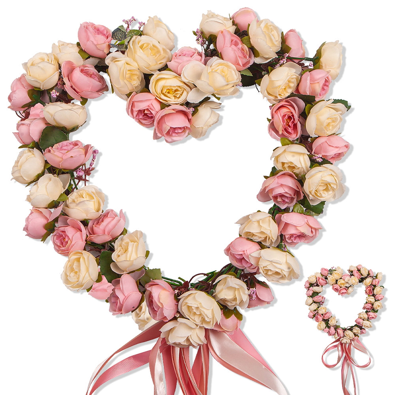 Artificial Rose Heart Shaped Wreath with Ribbon Decorative Floral ...