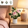 Artificial Rose Mini Bonsai Faux Potted Plant Home Decor Silk Flowers ...