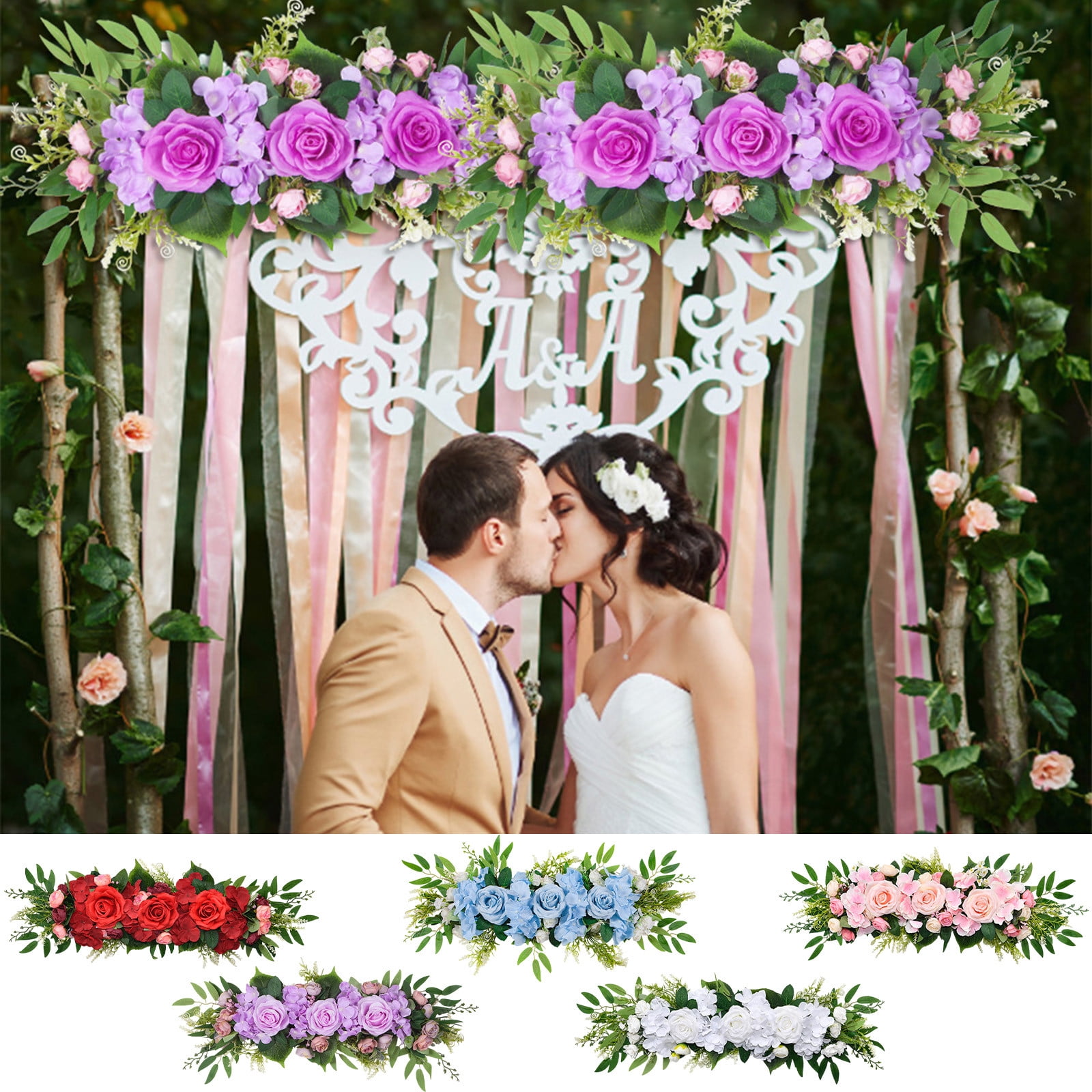 Artificial Rose Peony Flower Swag Garland with Hydrangeas and ...