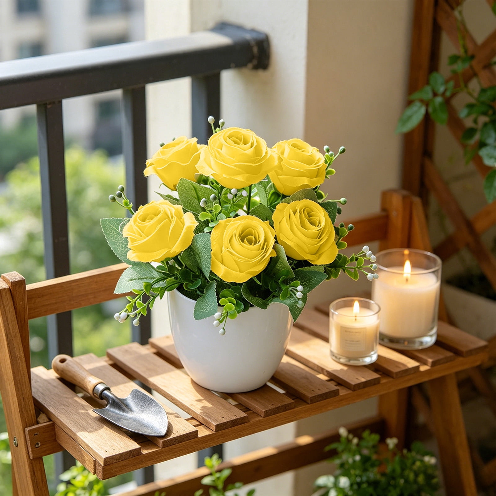 Artificial Rose Potted Plants Realistic Faux Flower Arrangement Low ...