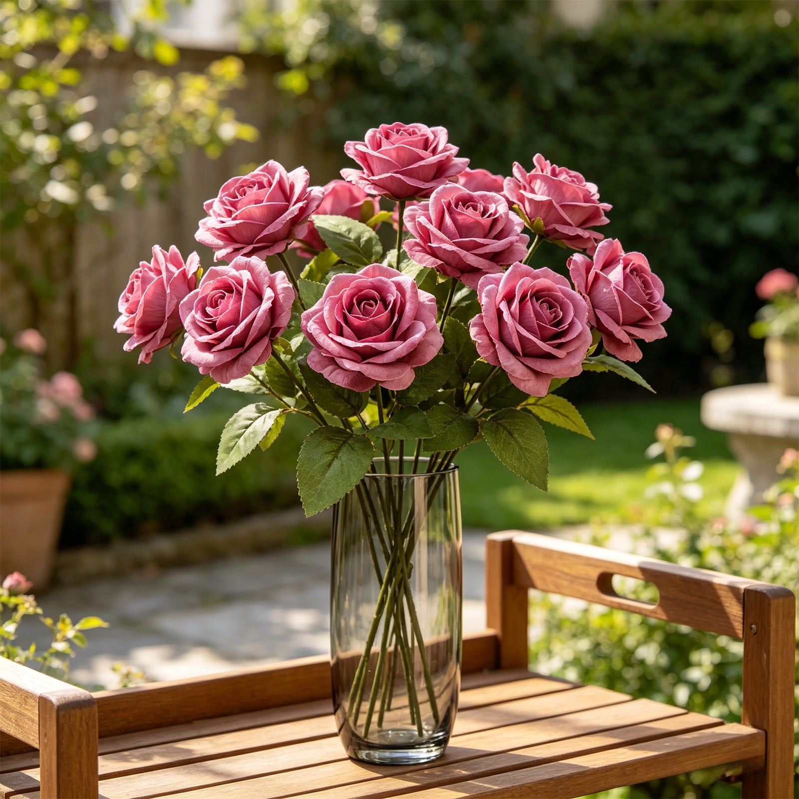 Artificial Rose Sprigs With Leaves, 11.8in Lifelike Faux Flowers for ...