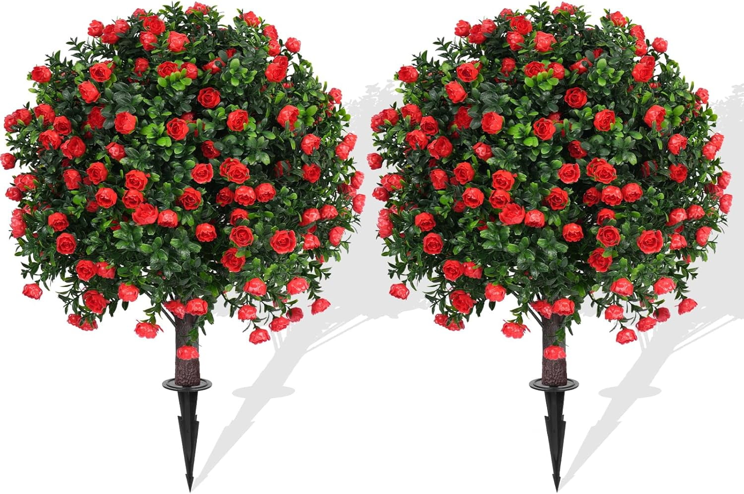 Artificial Rose Topiary Ball Trees with Ground Spike, 2 Pack 16 Inches ...