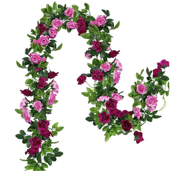 Artificial Rose Vine with Flowers & Leaves, Fake Hanging Greenery for ...