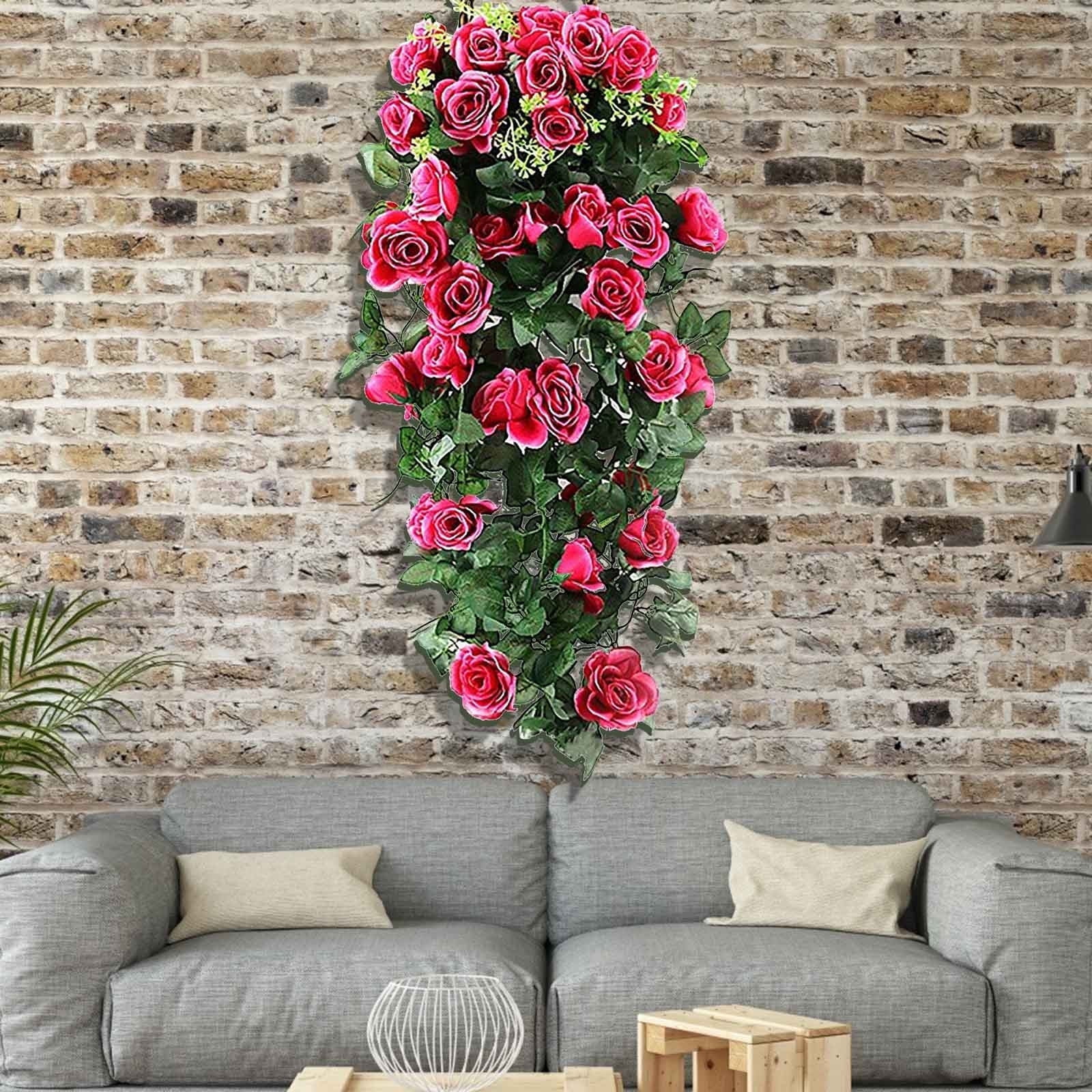 Artificial Rose Vine Rattan Garland | Realistic Silk Flowers Wall ...