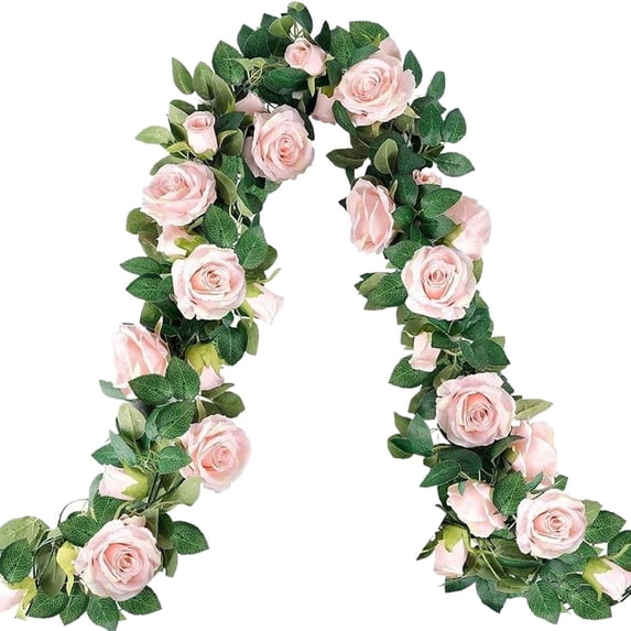 Artificial Rose Vines Fake Flower Garland,90.5Inch Pink Rose Garland ...