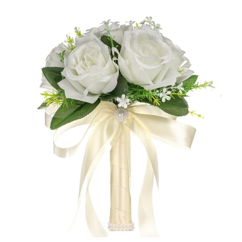 Artificial Rose White Bridal Bouquet Flower Bouquet for Wedding Party ...