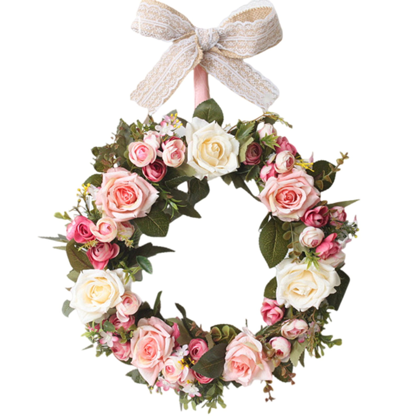 Artificial Rose Wreath with Satin Ribbon for Valentine’S Decor – 35Cm ...
