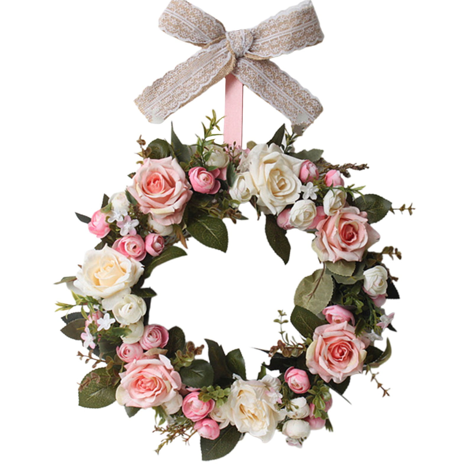 Artificial Rose Wreath with Satin Ribbon for Valentine’S Decor – 35Cm ...