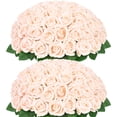 Artificial Roses 50pcs Champagne Real Touch Long Stems DIY Wedding ...