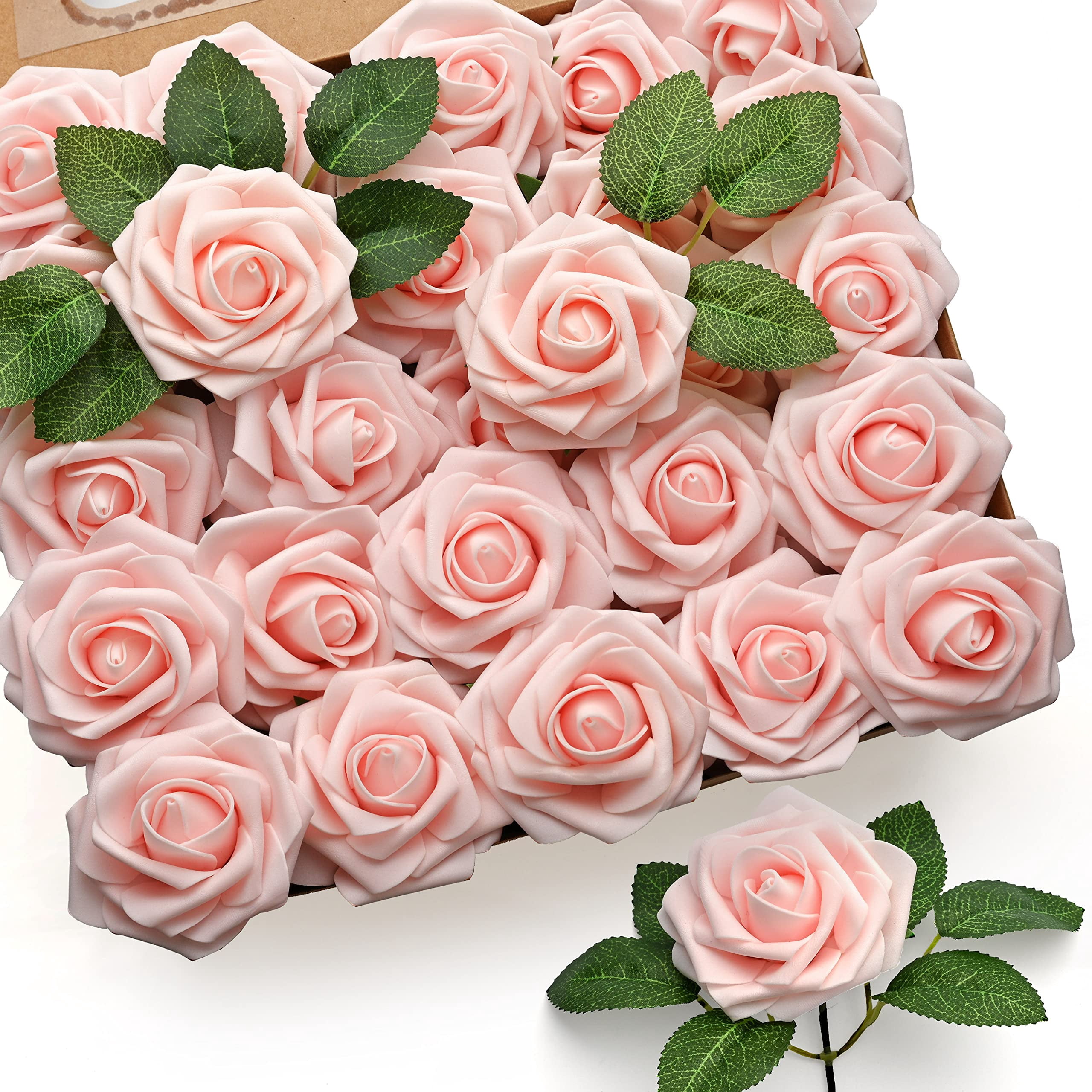 Artificial Roses Blush Pink Foam With Stems 50 Count For Wedding ...