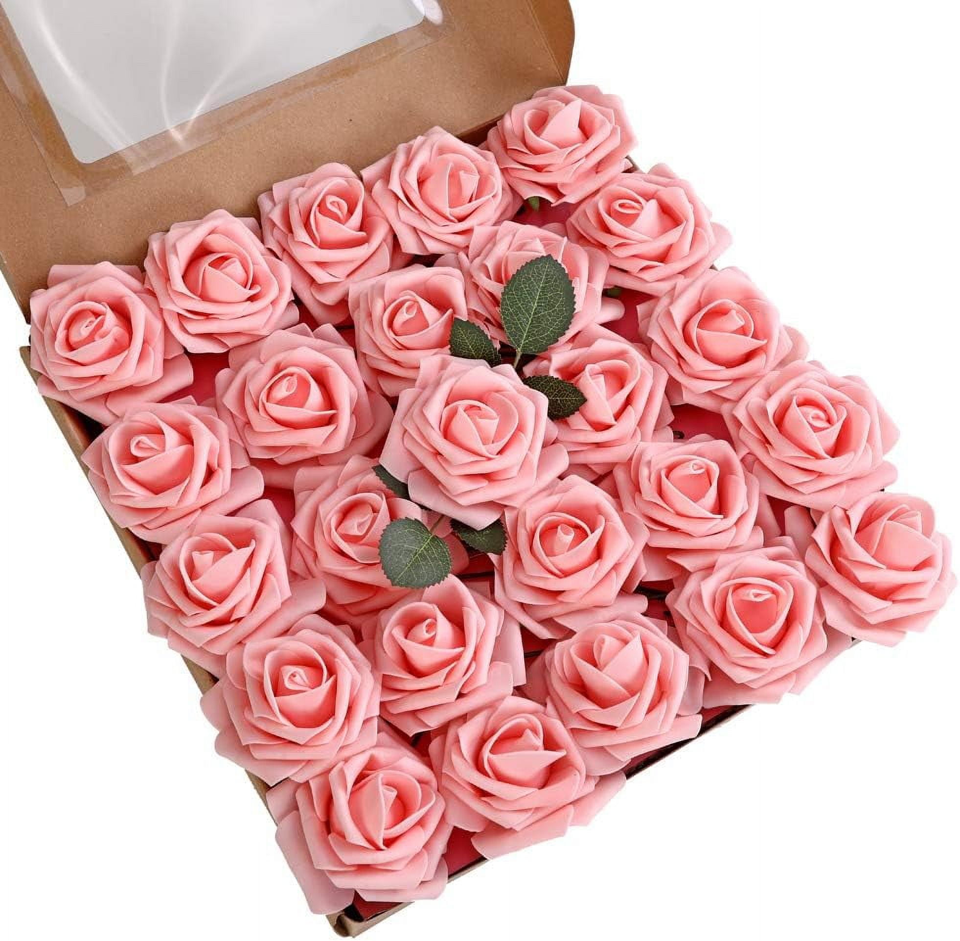 Artificial Roses Flowers 25pcs Red Real Looking Fake Roses w/Stem for ...