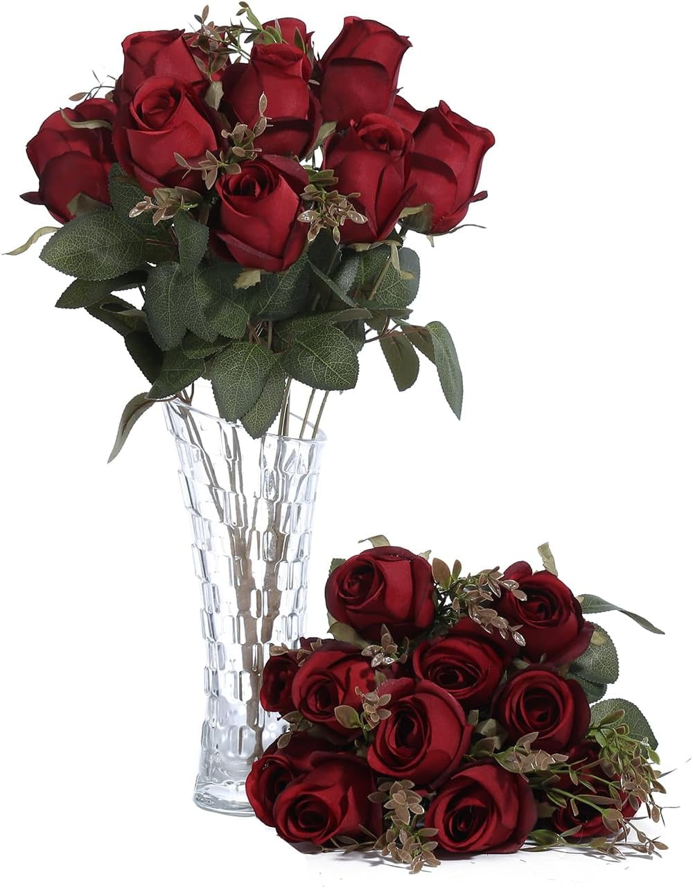 Artificial Roses Flowers Fake Silk Rose Bouquet 12 Heads 2 Packs of ...