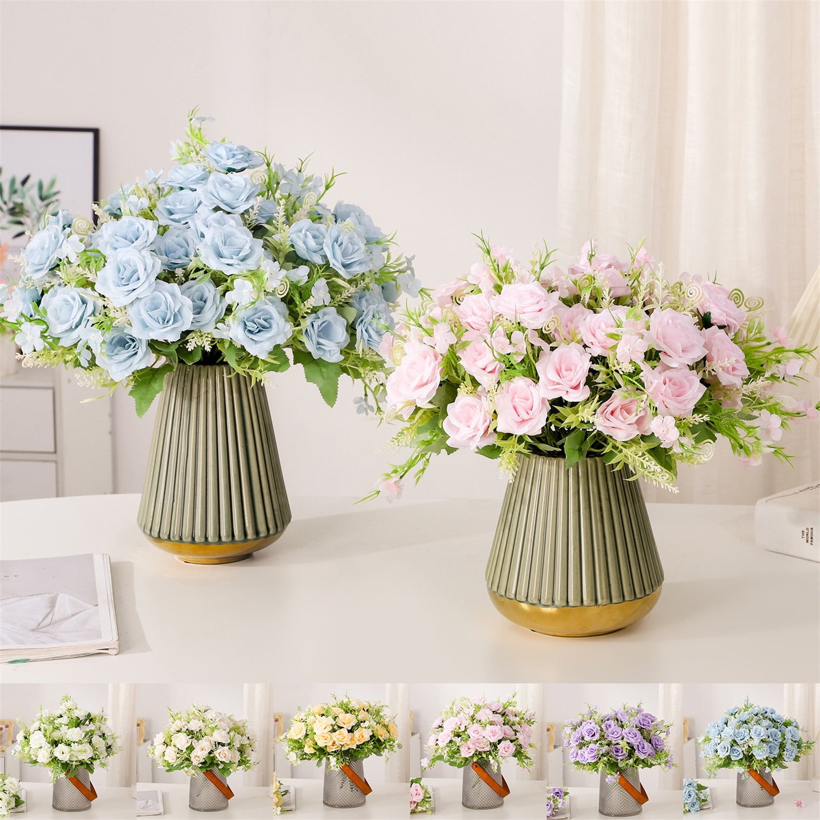 Artificial Roses Silk Flowers - 5 Branches Faux Peony Bouquet, Perfect ...