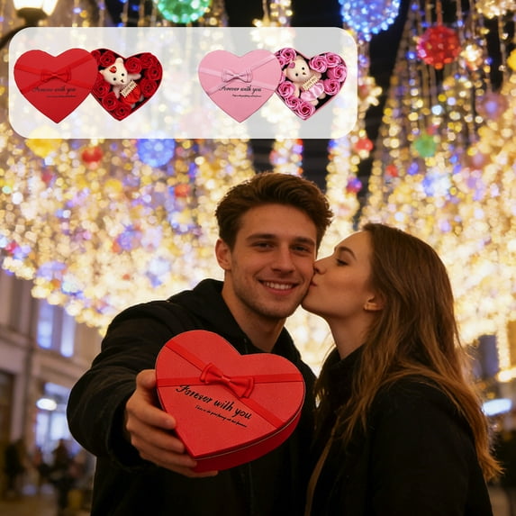 Artificial Roses Teddy Bear Gift Box,Preserved Roses in Heart Shape ...