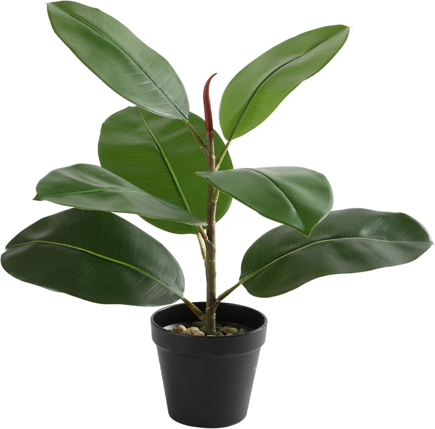 Artificial Rubber Tree - 16" Tall Faux Ficus Elastica Plant with Pot ...