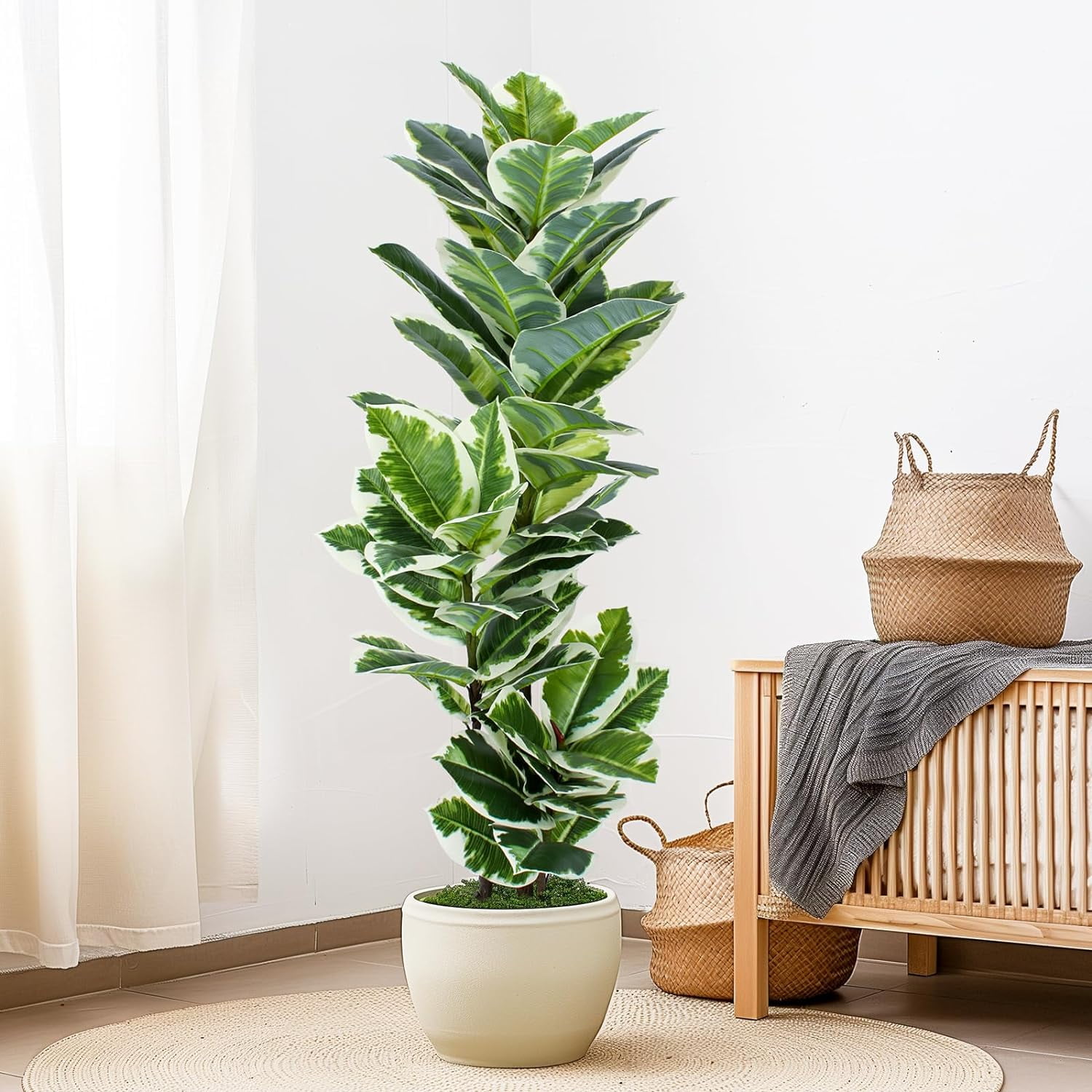 Artificial Rubber Tree - 4 FT Tall Fake Tree with Pot - Artificial ...