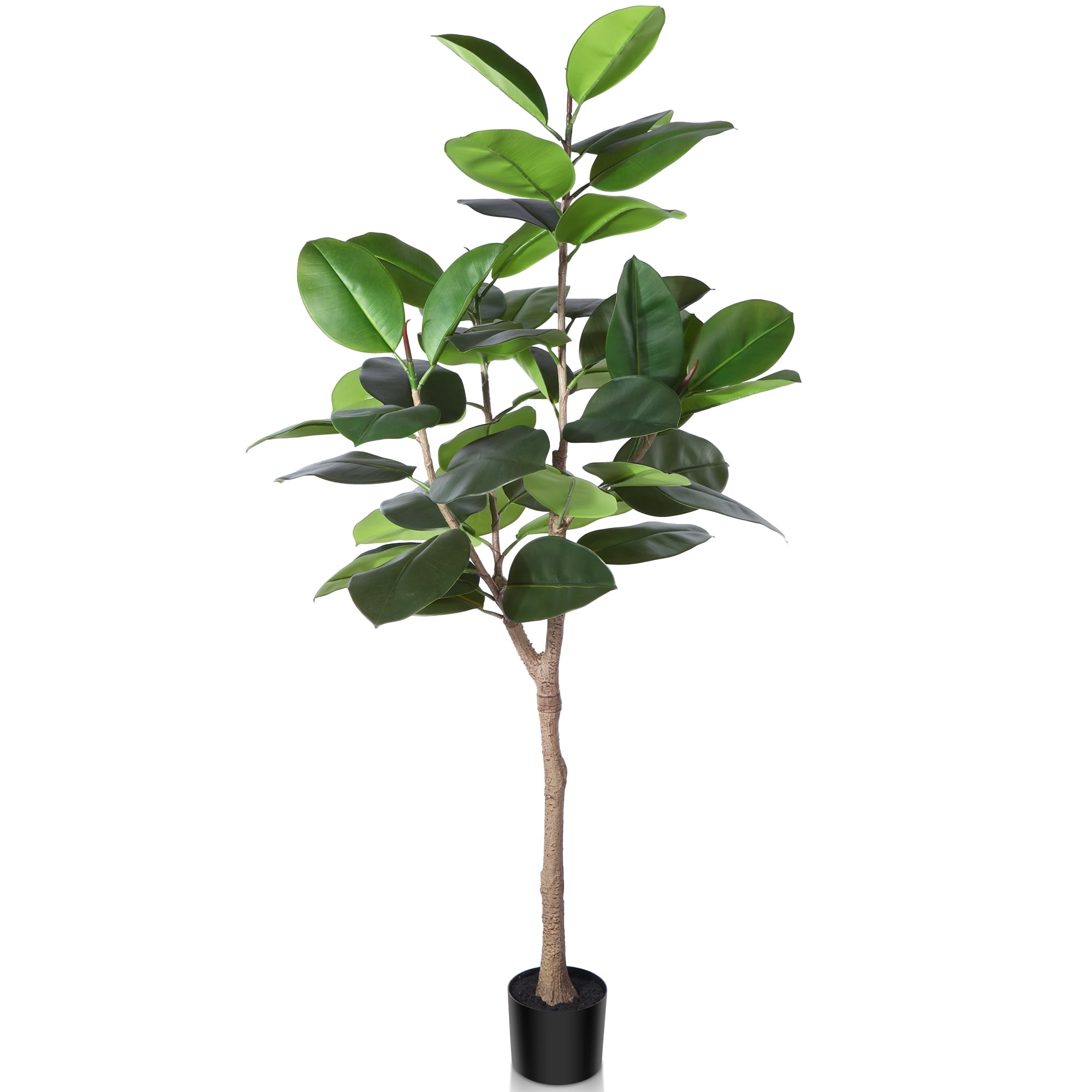 Artificial Rubber Tree, 5 ft Fake Plastic Ficus Plant, Pre Potted Faux ...