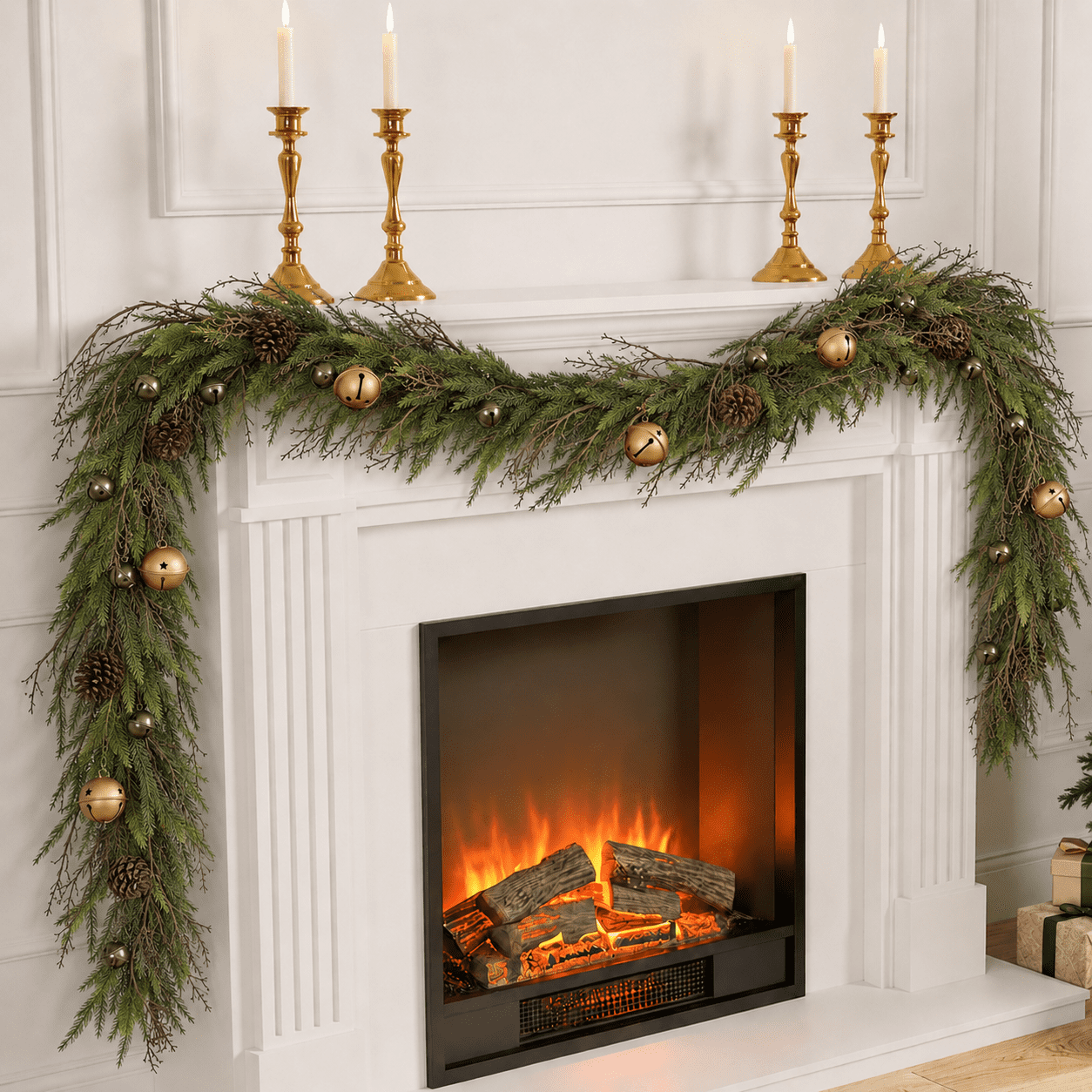 Artificial Rustic Jingle Bell Christmas Vine 70.87 in, Pinecone Twig ...