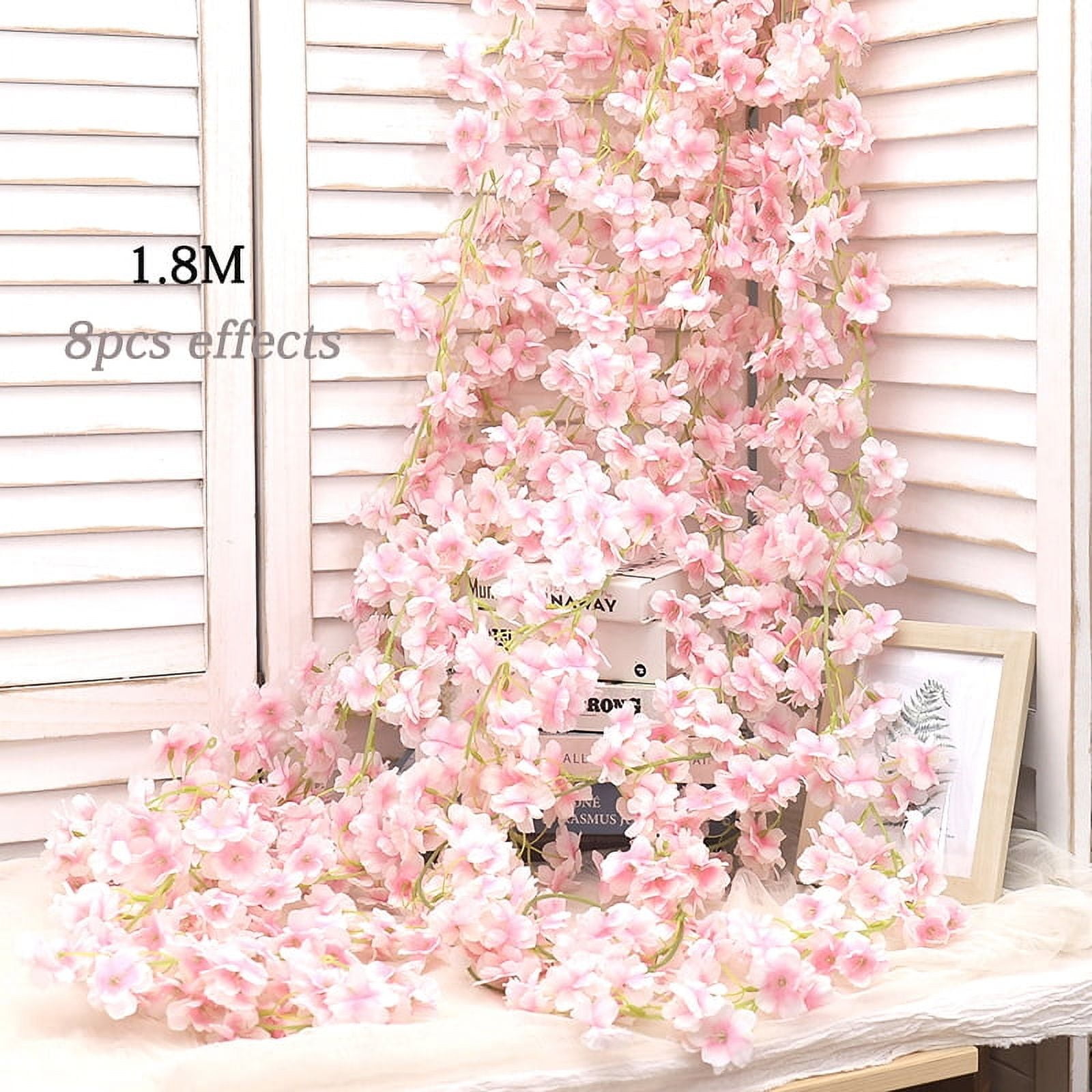 Artificial Sakura Flowers Vine Hanging Fake Floral Garland Home Garden ...