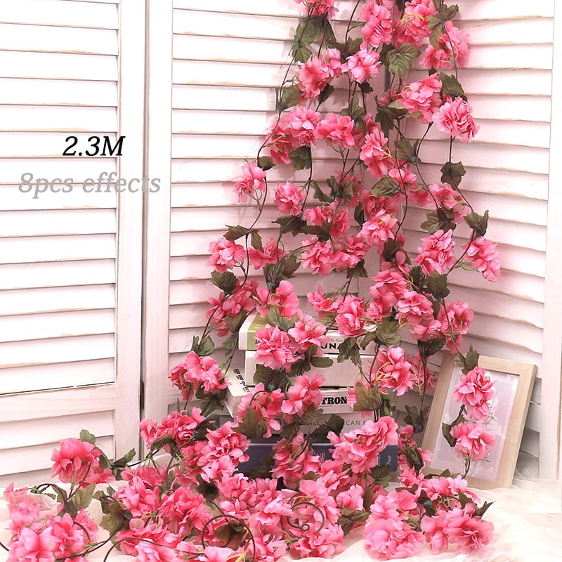 Artificial Sakura Flowers Vine Hanging Fake Floral Garland Home Garden ...