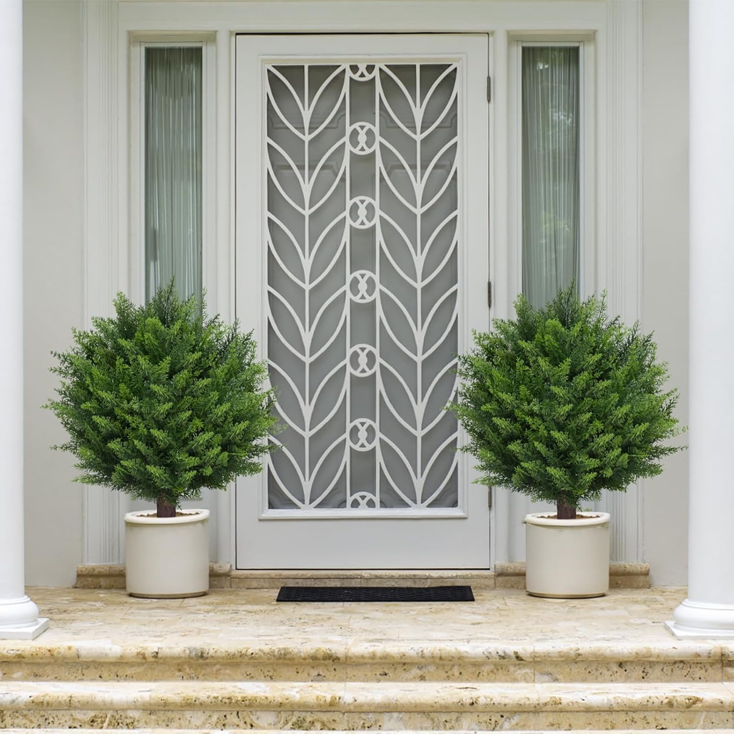 Artificial Set of 2 Cedar Topiary Ball Trees 22" for Outdoors with ...