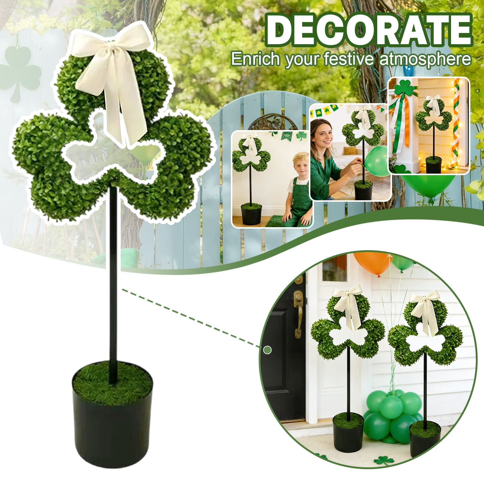 Artificial Shamrock Topiary Tree - Fake Three Leaf Clover Plant with ...