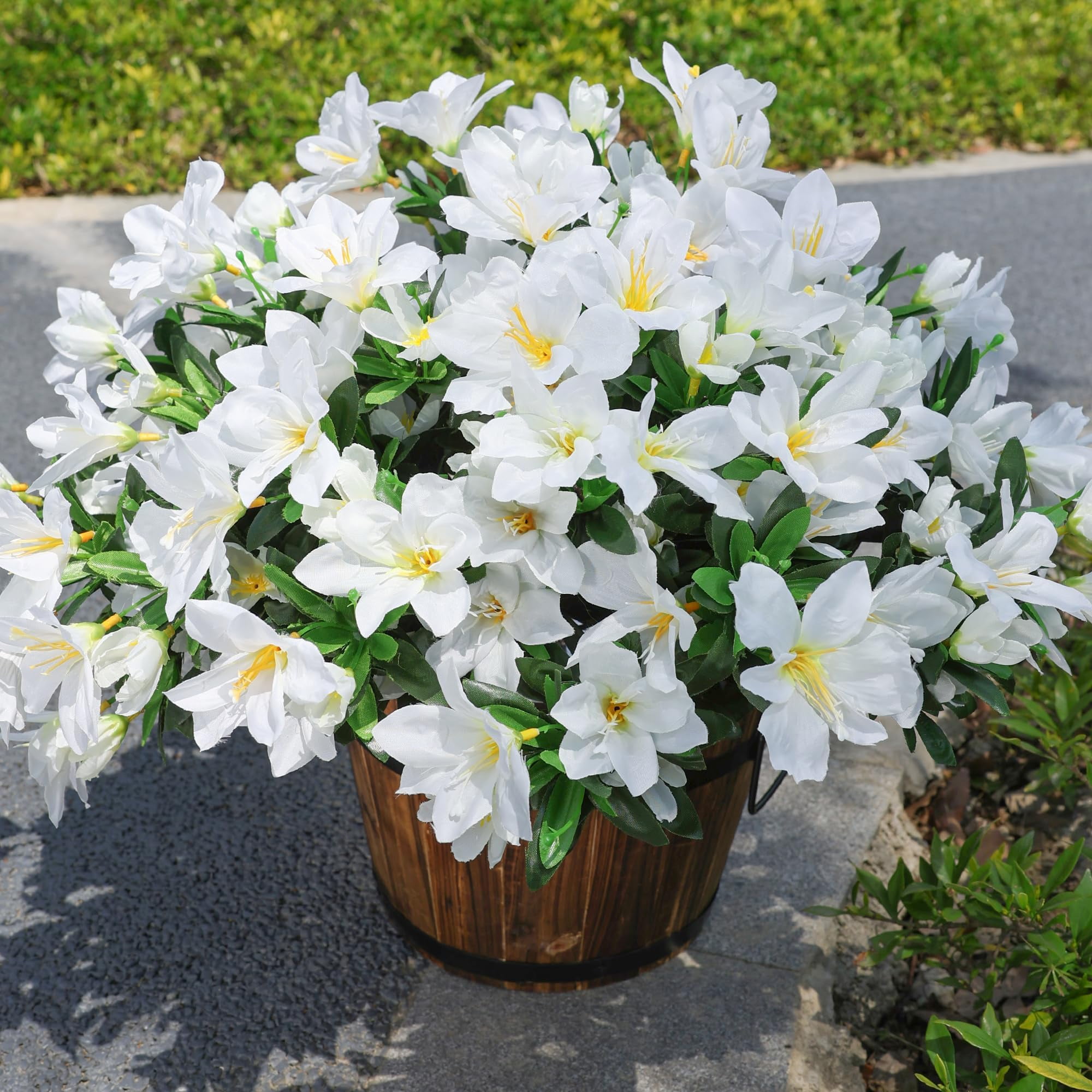 Artificial Silk Azalea Flowers for Outdoors, 3 Bundles UV Resistant Faux Flower Plants ...