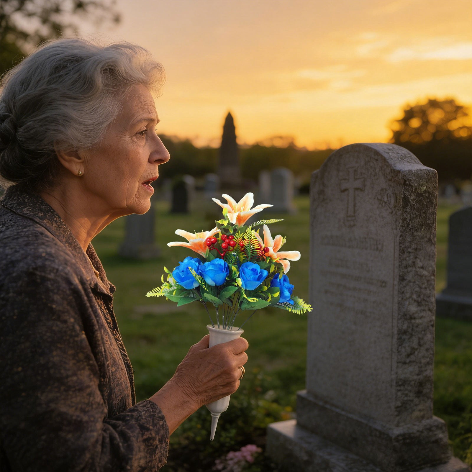 Artificial Silk Cemetery Flowers, Memorial Flowers for Gravesite, Blue ...