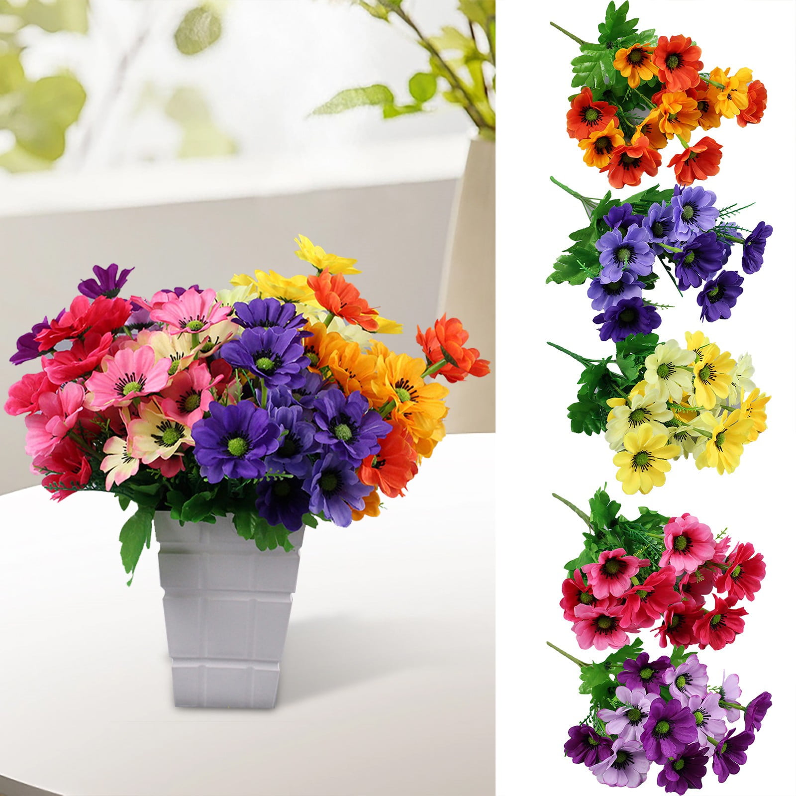 Artificial Silk Daisy Plant Bundles, Realistic Faux Flowers and ...