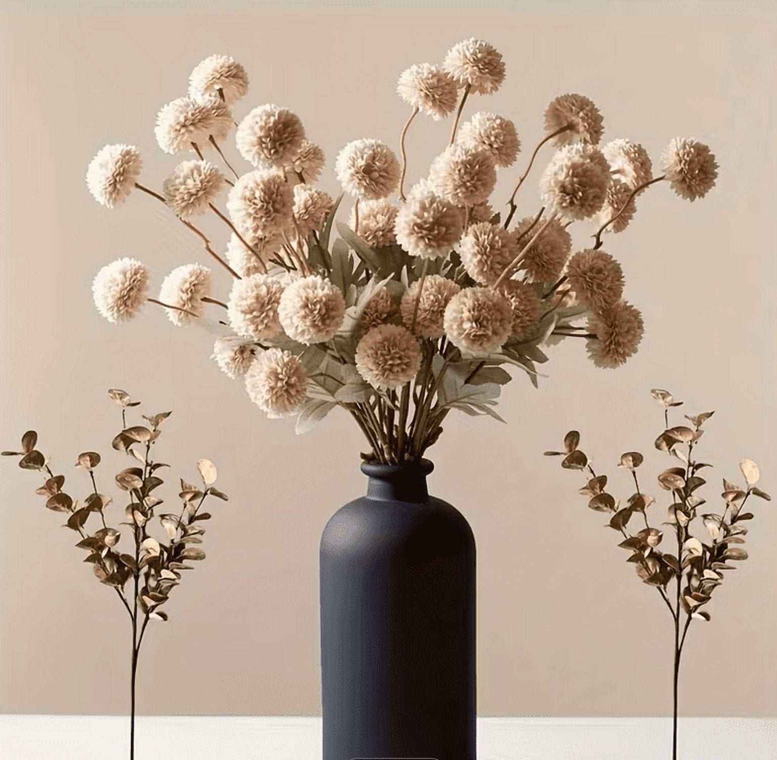 AHIX Faux Kiku Flower Beige- 10 Stems & Eucalyptus Stems(2 Branches ...