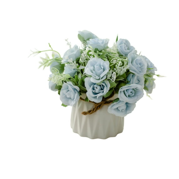 Artificial Silk Flower Bouquet in Ceramic Vase, Pre-Made Centerpiece ...