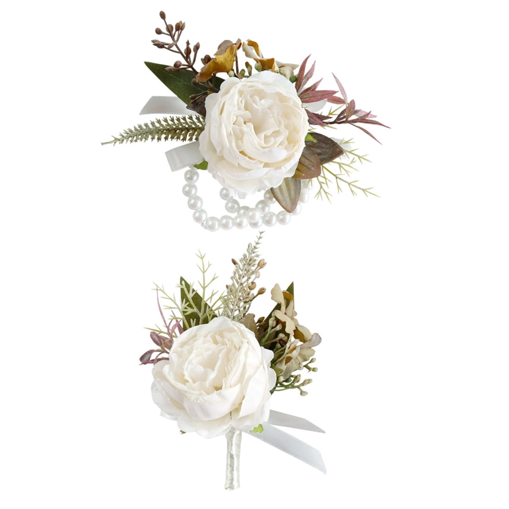 Artificial Silk Flower Wrist Flower Boutonniere Set for Proms ...