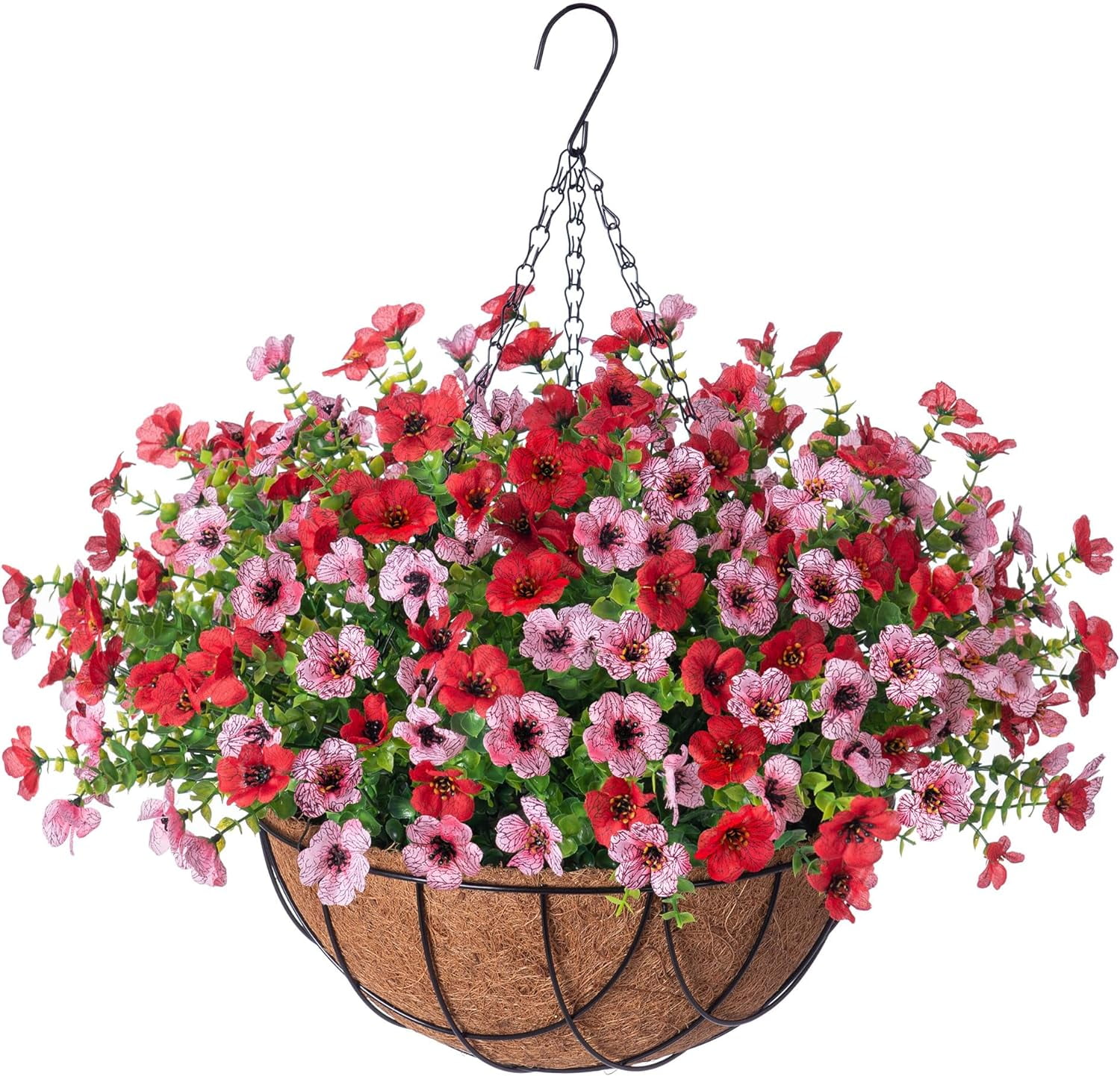 Artificial Silk Flowers Hanging Basket for Outdoor Indoor, Daisy with ...