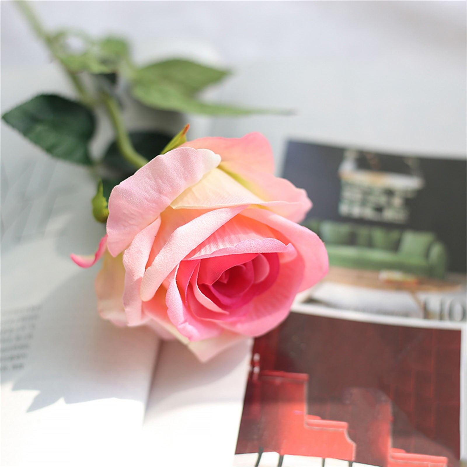 Artificial Silk Flowers Realistic Roses Bouquet Long Stem for Home ...