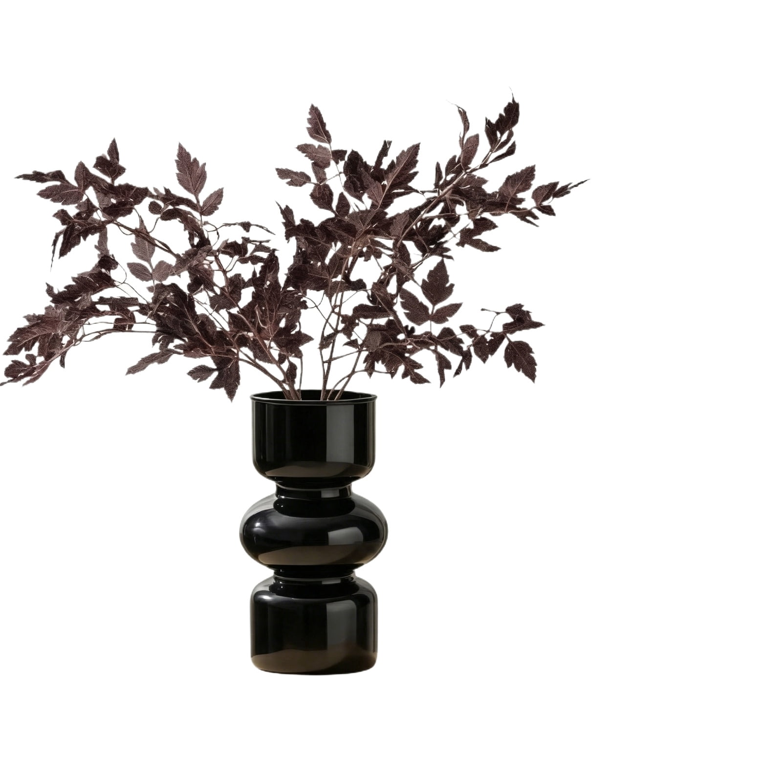 Artificial Silk Leaf Branches with Glass Vase Set Realistic Simulated ...
