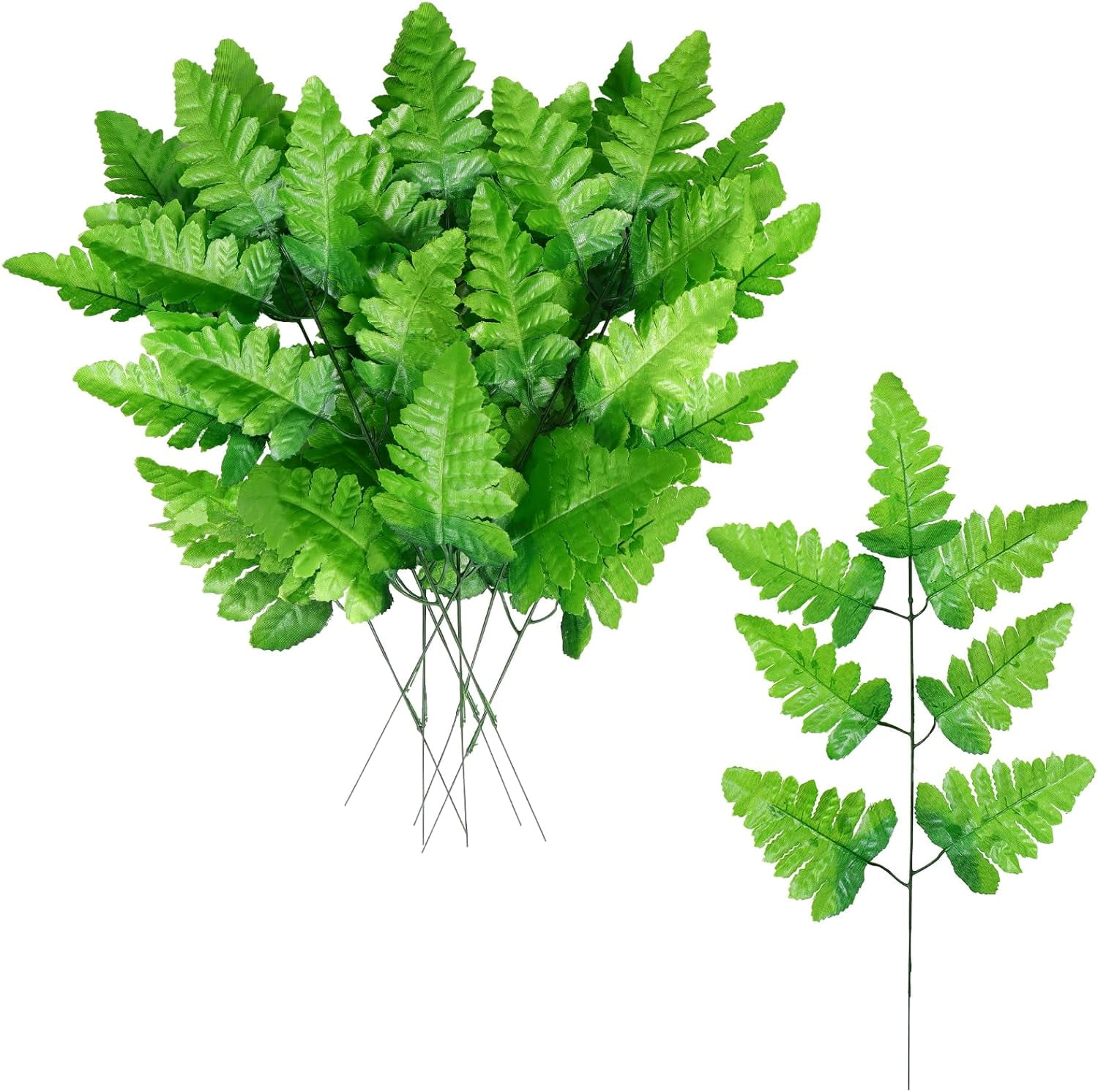 Artificial Silk Leather Leaf Fern, 16" Greenery, 24-Pack for Floral Arranging Crafting ...