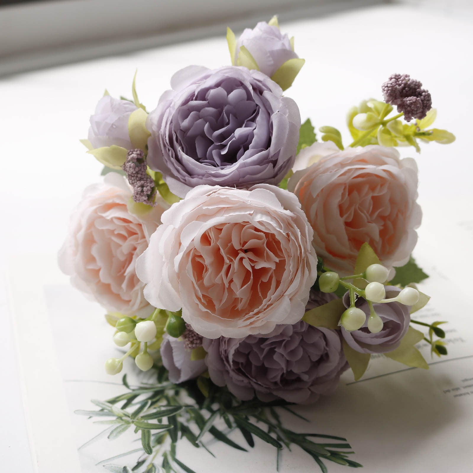 Artificial Silk Peony Bouquet, 12.6in Real-Like Fake Flowers for ...
