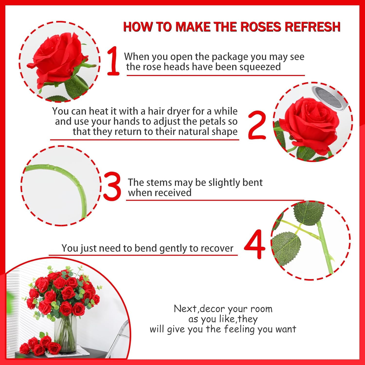 Artificial Silk Red Rose Bouquet for Wedding, Home, Party Decorations ...