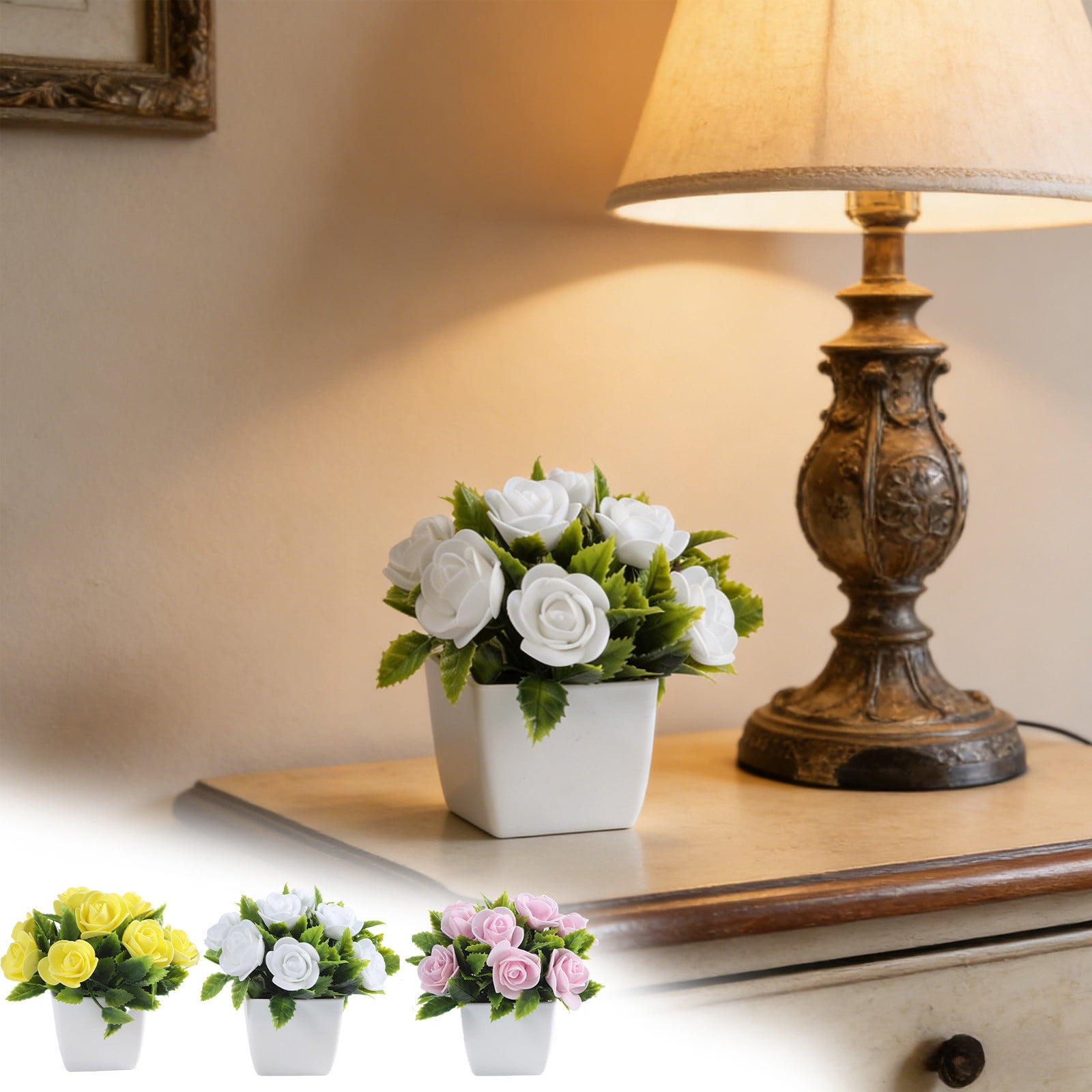 Artificial Silk Rose Arrangement - Lifelike Potted Floral Decor ...