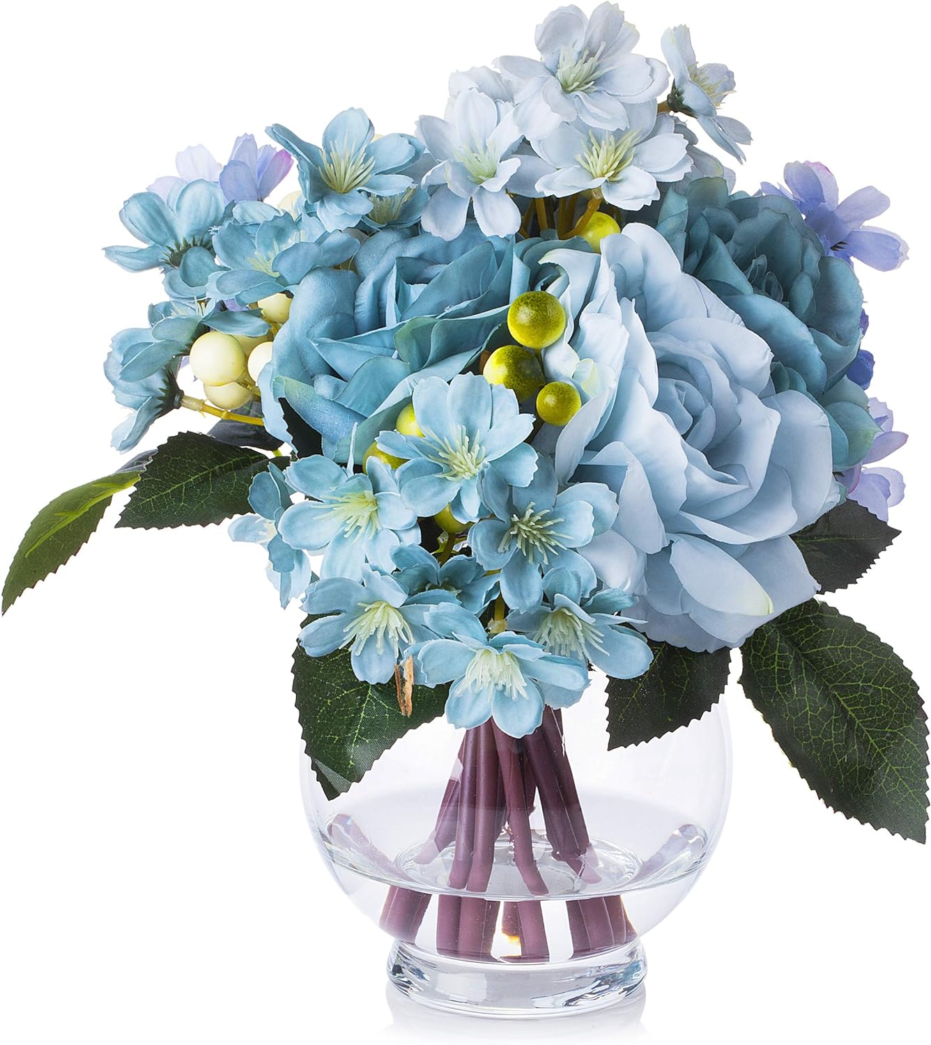 Artificial Silk Rose Flowers Arrangements in Clear Glass Vase for ...