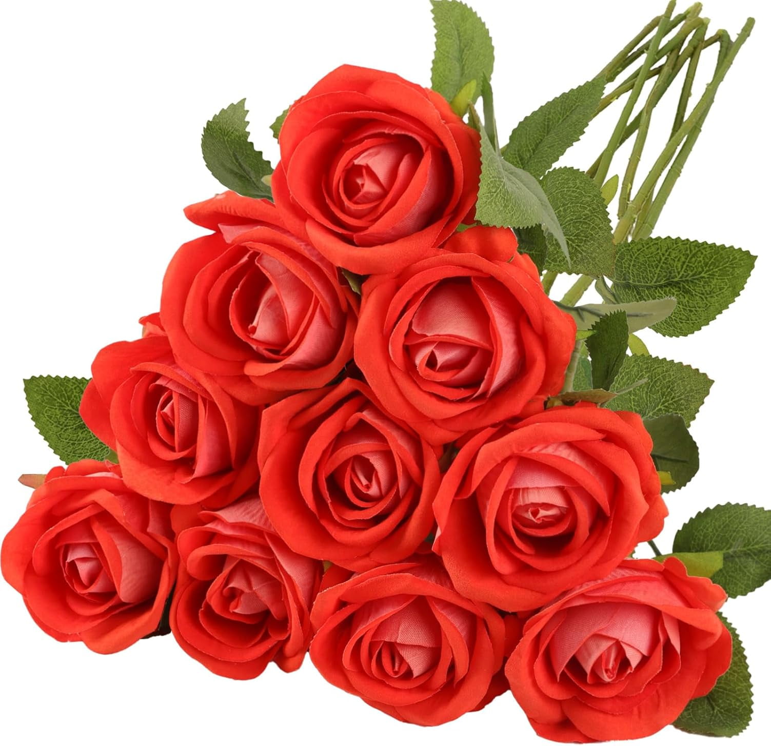 Artificial Silk Roses Flowers with Long Stem, 10pcs Realistic Roses for ...