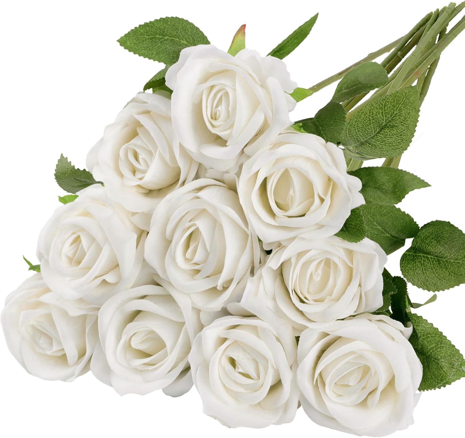 Artificial Silk Roses Flowers with Long Stem, 10pcs Realistic Roses for ...