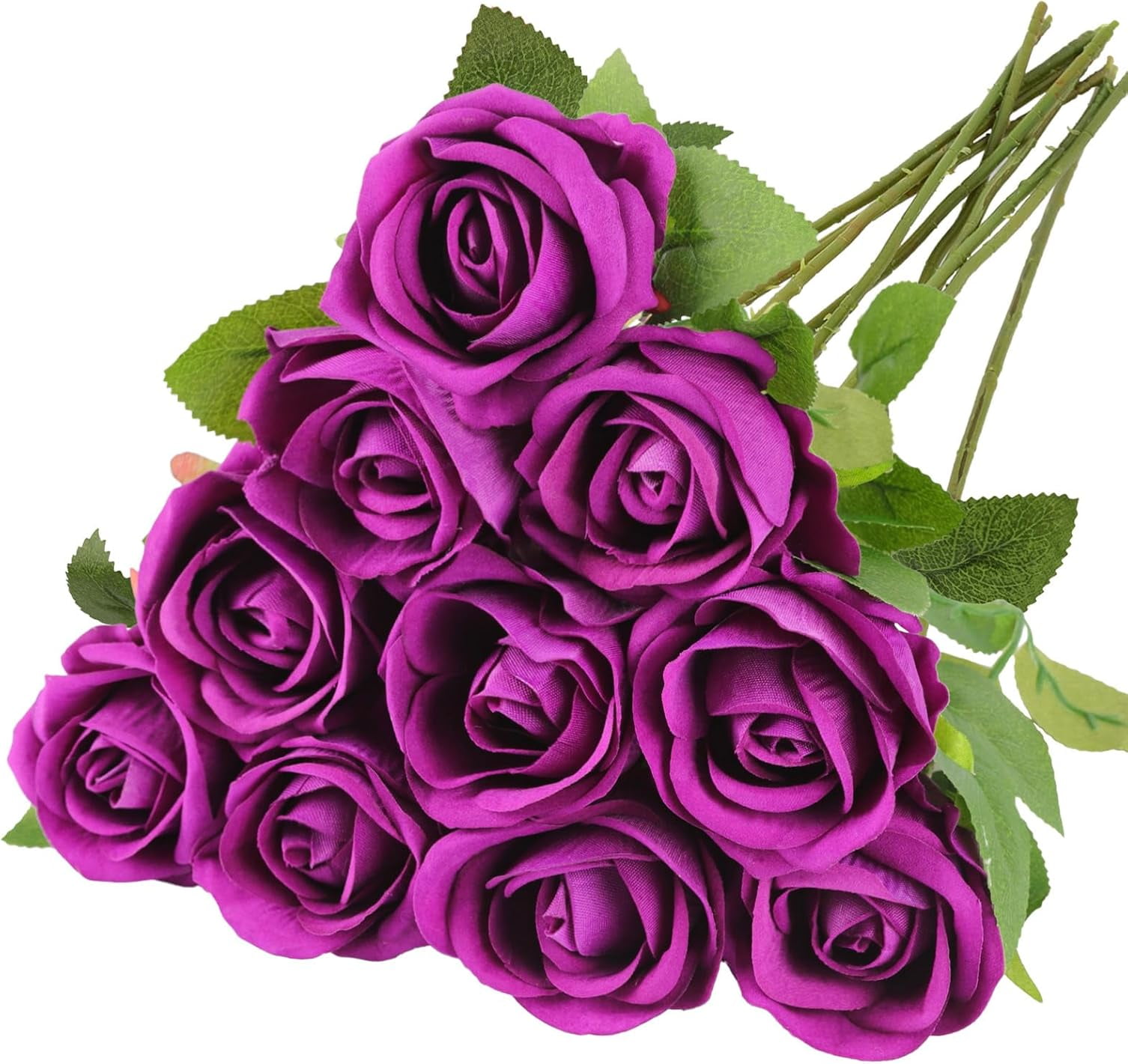 Artificial Silk Roses Flowers with Long Stem, 10pcs Realistic Roses for ...