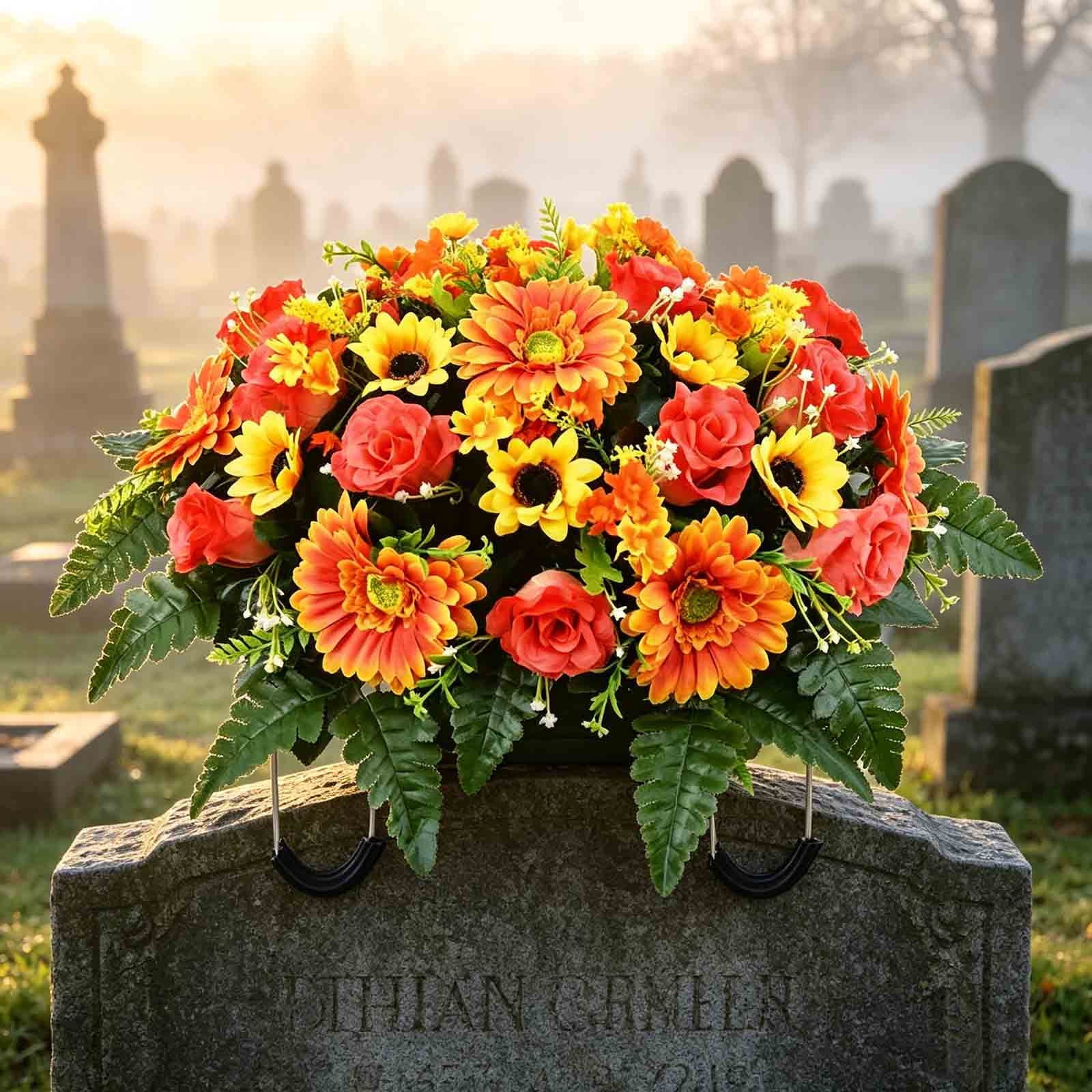 Artificial Silk Saddle Flower Arrangement For Memorial Day Grave ...