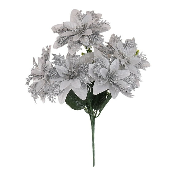 Artificial Silver Poinsettias, 15.7 inch Easter Decorations for Home, 5 ...