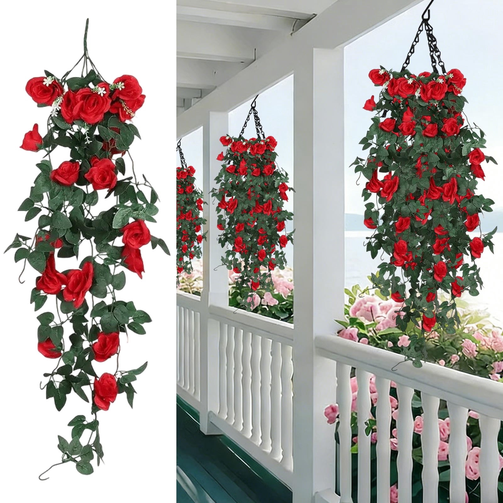 Artificial Simulation Rose Vines Wall Decor - 39.37in Hanging Fake ...